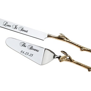 Unique Engraved Cake Server Set, Outdoor Theme, Woodland Wedding, Gold ...