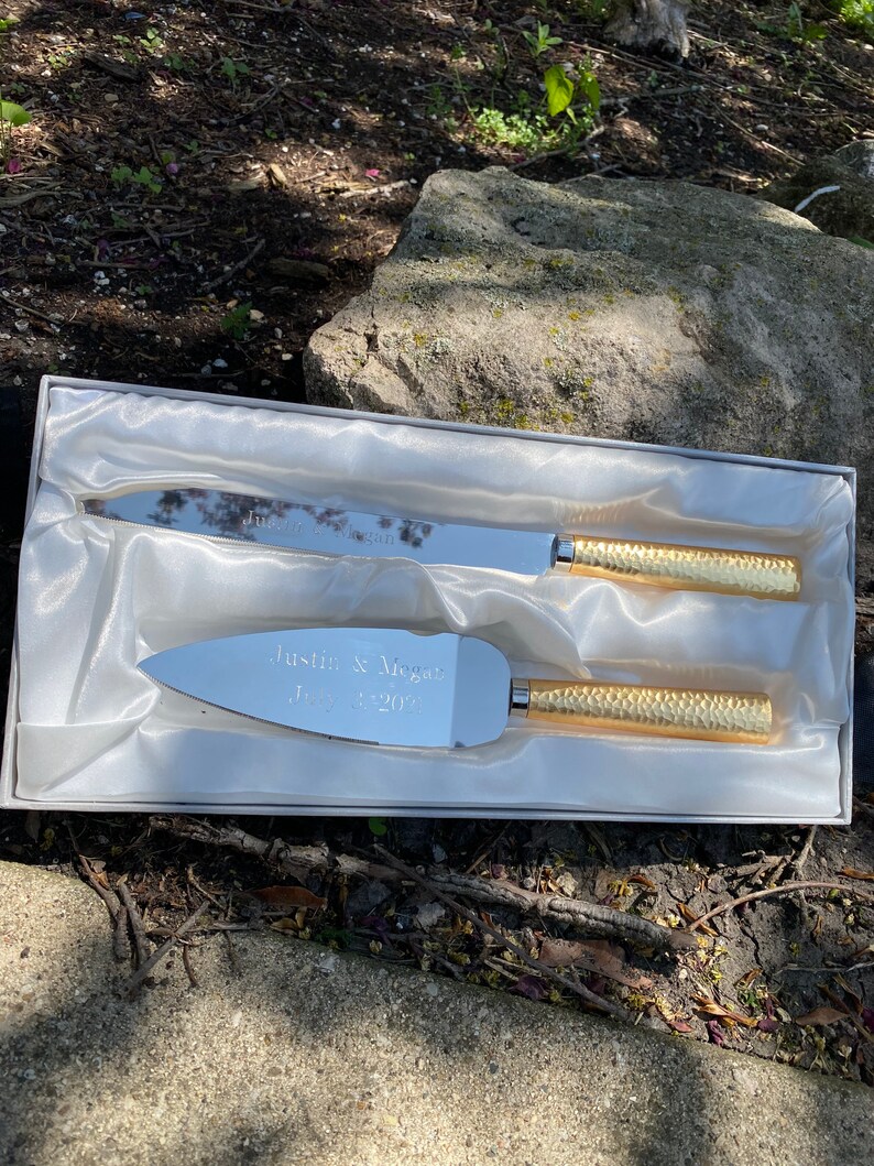 Engraved Gold Cake Server Set Wedding Cake Server Set - Etsy