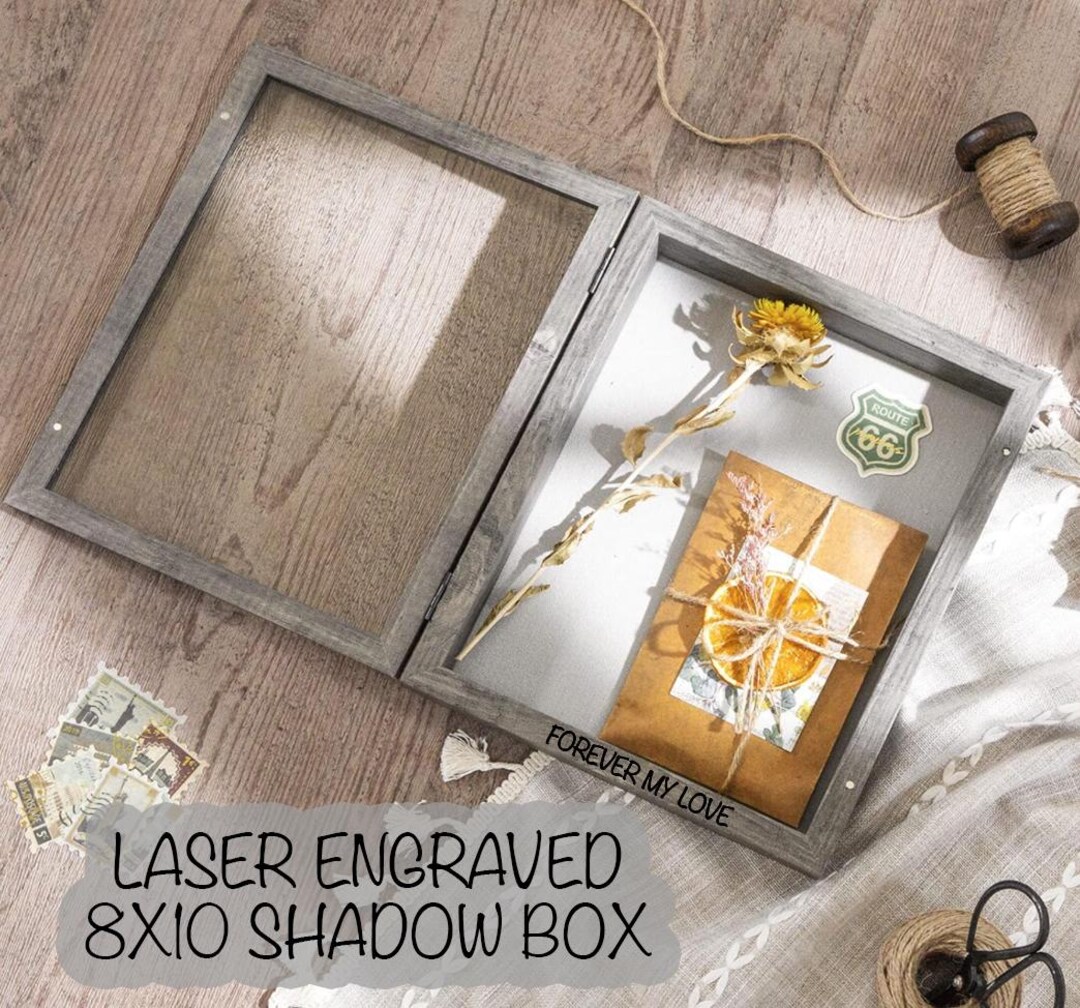 Laser Engraved Rustic Gray Shadow Box Frame – 8x10 Linen Memory Display ...