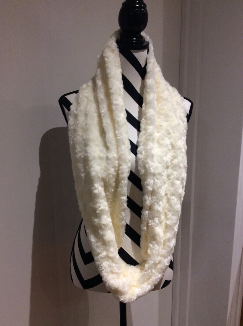 Ivory Faux Fur Minky Infinity Scarf, Winter Scarf, Warm Scarf, Cozy ...