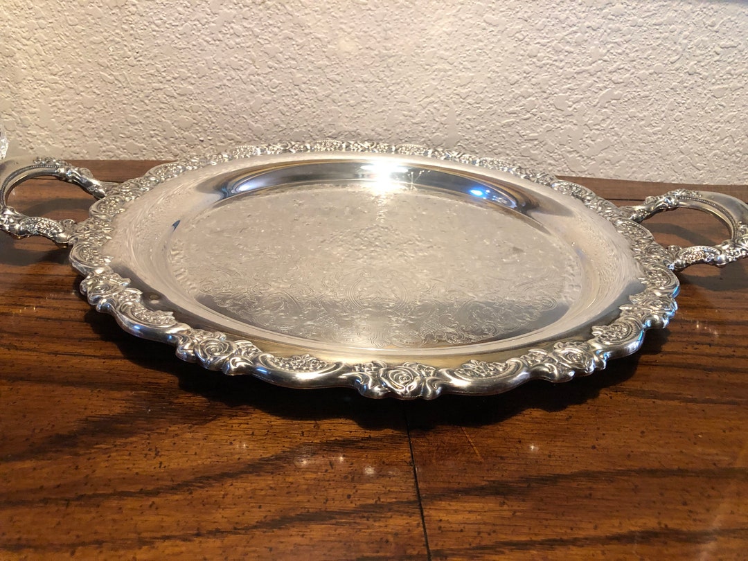 SILVER PLATED TRAY, Engraved and Embossed Round Silver Plated Tray ...