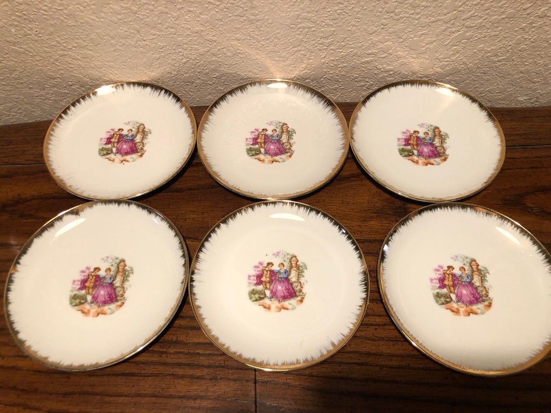CHINA DESSERT PLATES, Six China Colonial Scene Dessert Plates, Cock ...