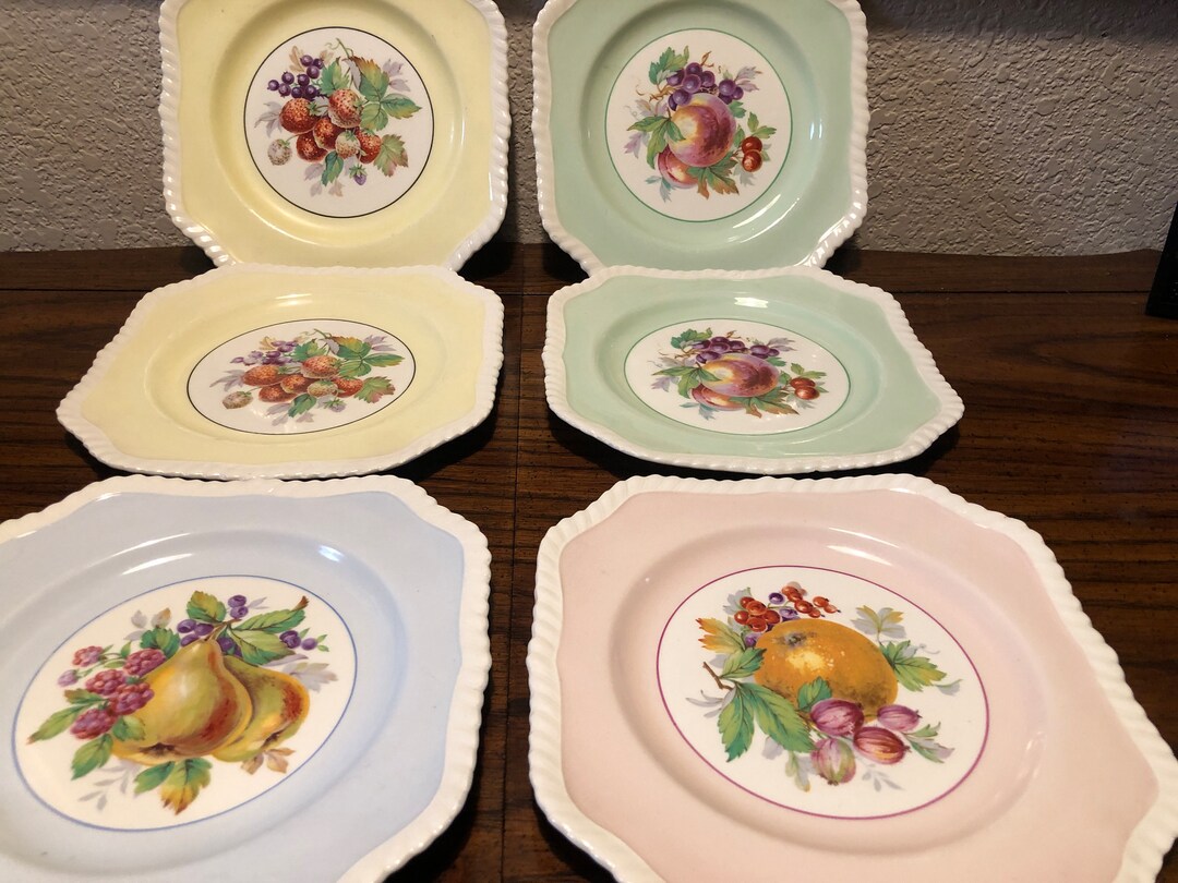 CHINA FRUIT PLATES, Old English China Fruit Plate Collection, Six ...