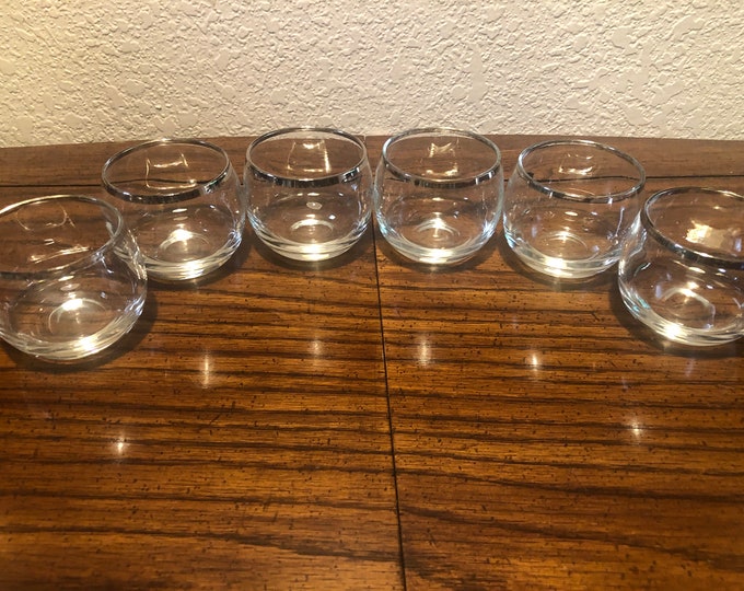 SILVER RIM Roly Polys, Set of 6 Roly Poly Glasses, Vintage Mid Century ...
