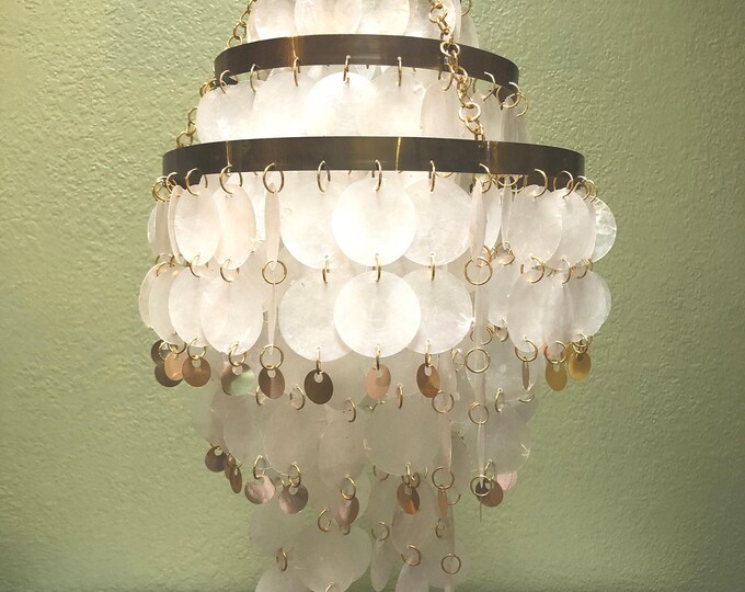 HANGING CAPIZ CHANDELIER, Three Tier Hanging Capiz Cascade, Three Ring ...