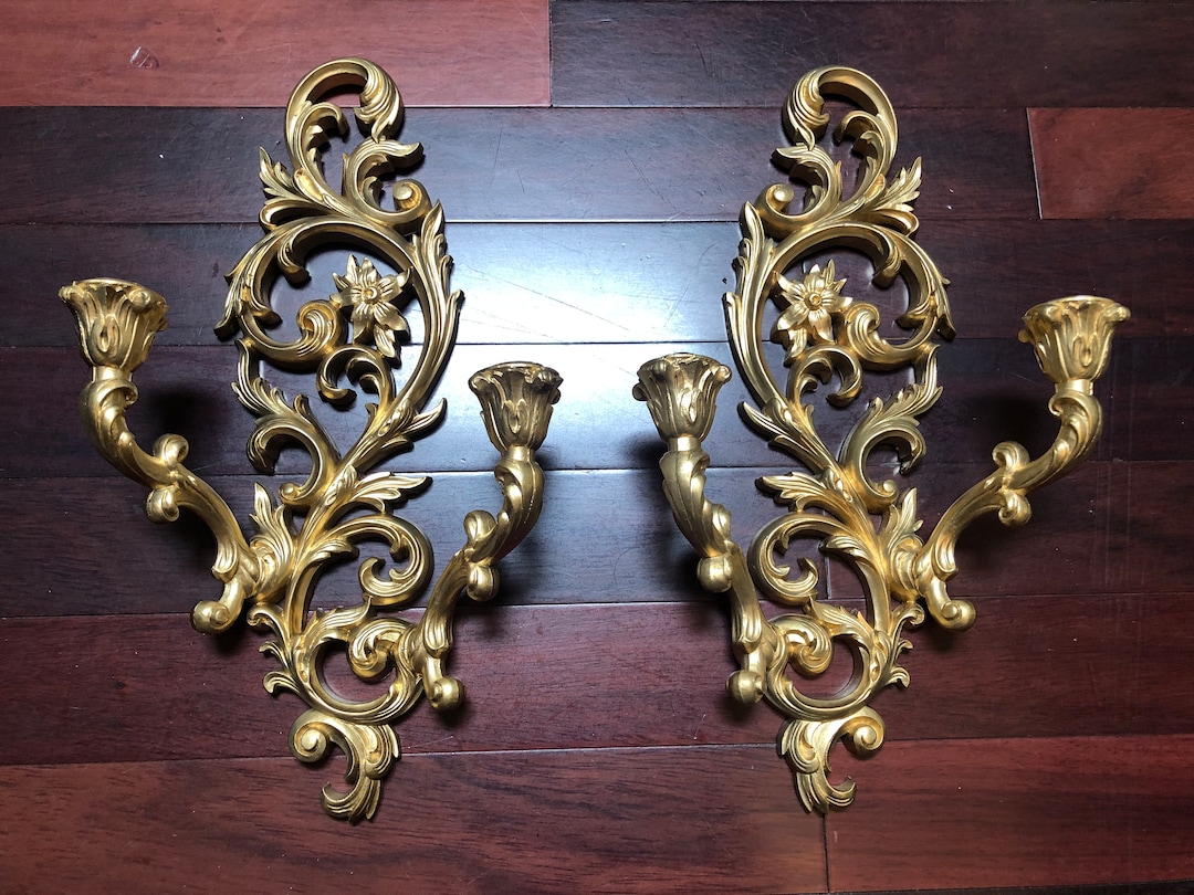 SYROCO RESIN SCONCES Pair of Gold Resin Sconces Flower Swirl - Etsy