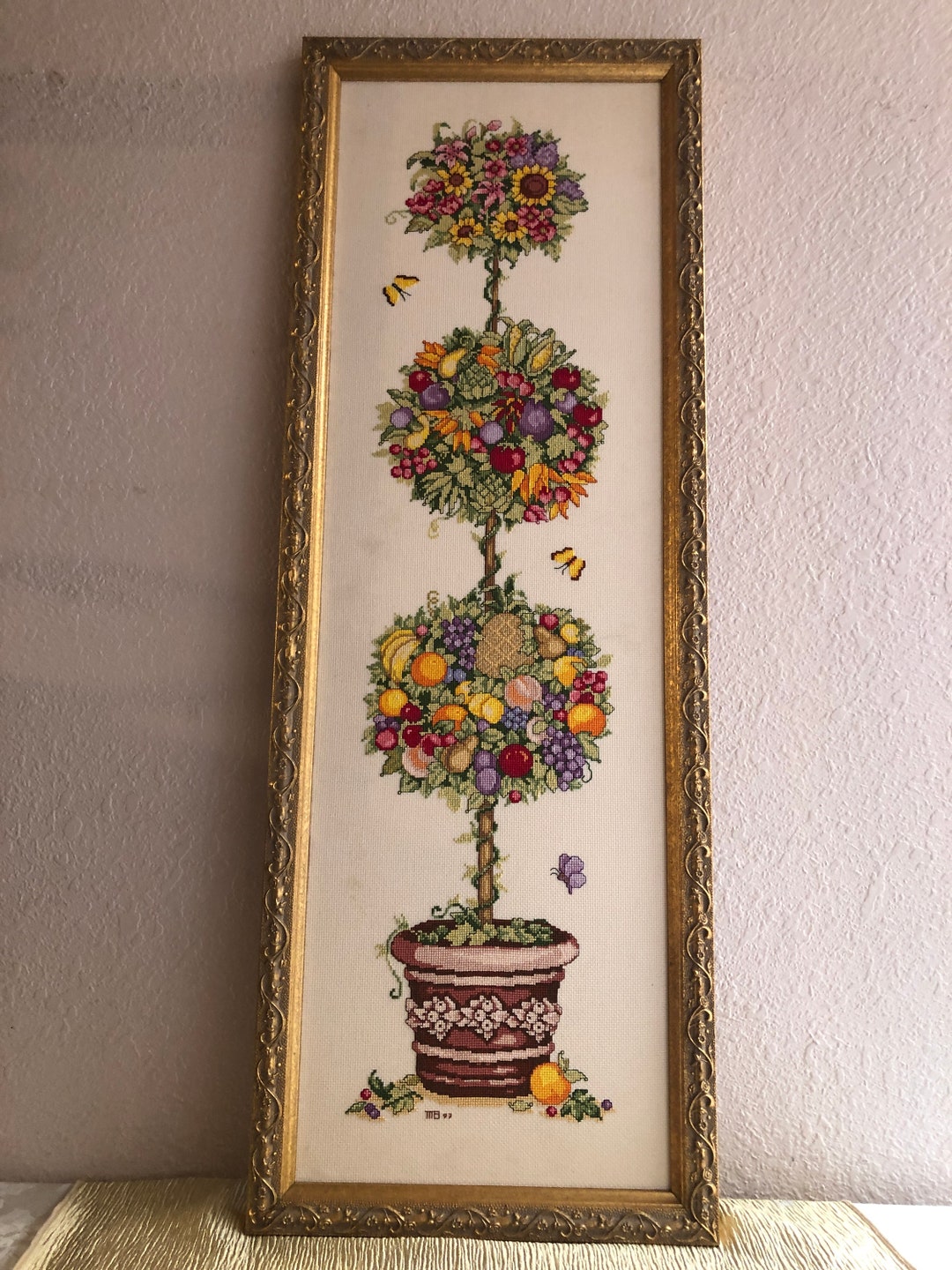 CROSS STICH ART Framed Cross Stich Harvest Topiary Wall - Etsy