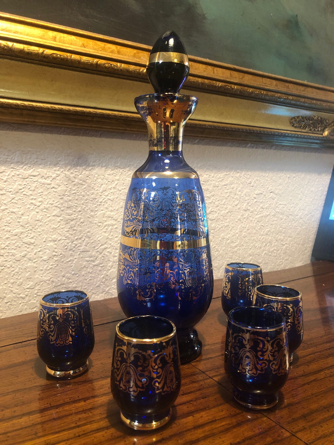 COBALT BLUE CORDIAL Set, Bohemian Crystal Bar Set, Cobalt Blue Crystal ...