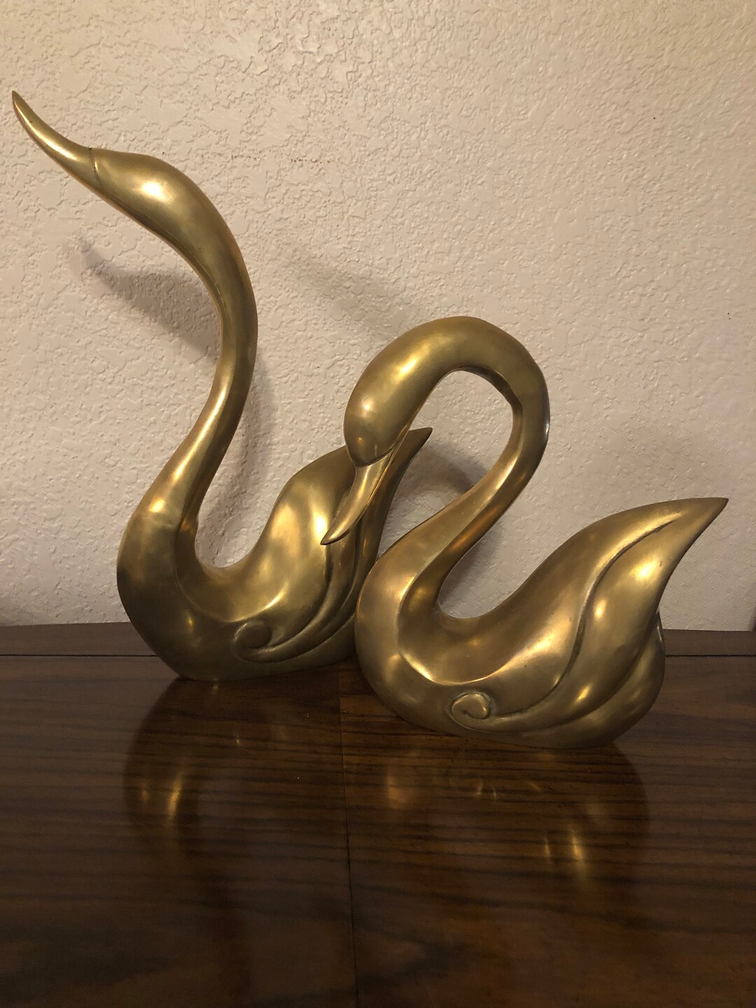 LARGE BRAS SWANS, Mid Century Long Neck Brass Swans, Couple of Large ...