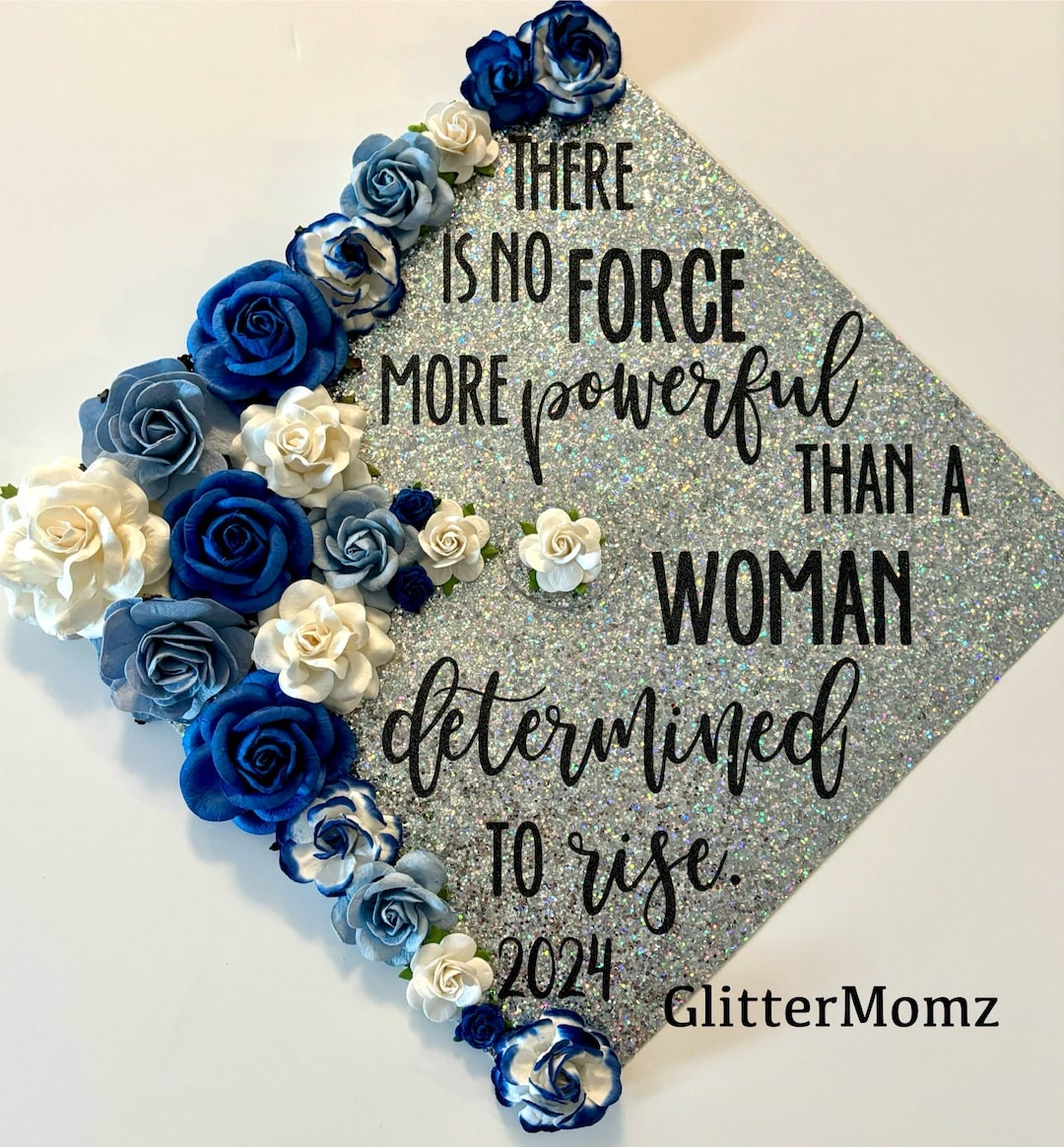 Floral Graduation Cap Topper: Woman Determined to Rise, Custom Colors ...