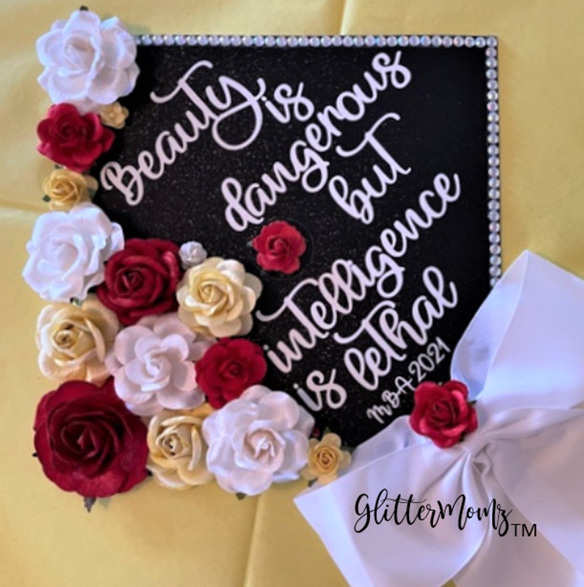Beauty is Dangerous Graduation Cap Topper Decoration- With Flowers ...
