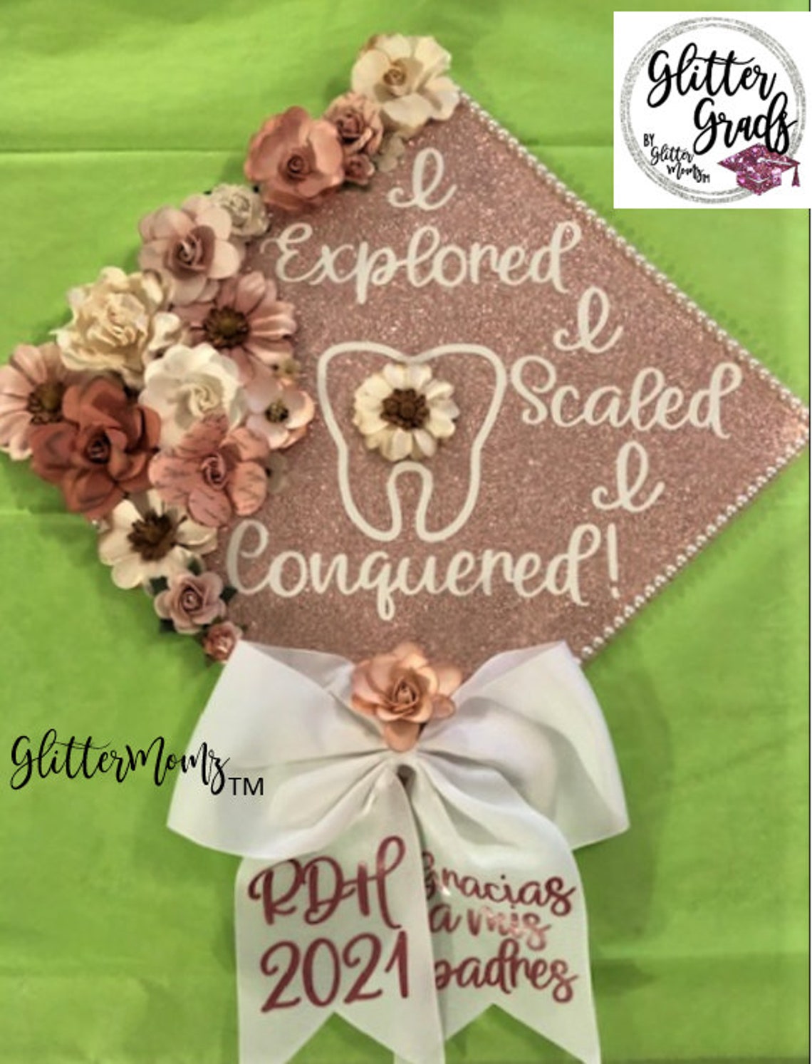 Dental Hygienist Graduation Cap Topper Decoration- With Flowers, Border ...