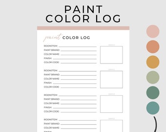 Paint Color Log Household Paint Colour Tracker Fillable - Etsy