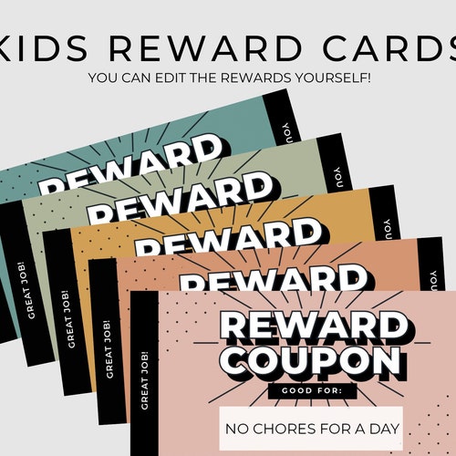 EDITABLE Kids Reward Cards Kids Good Behavior Coupon - Etsy