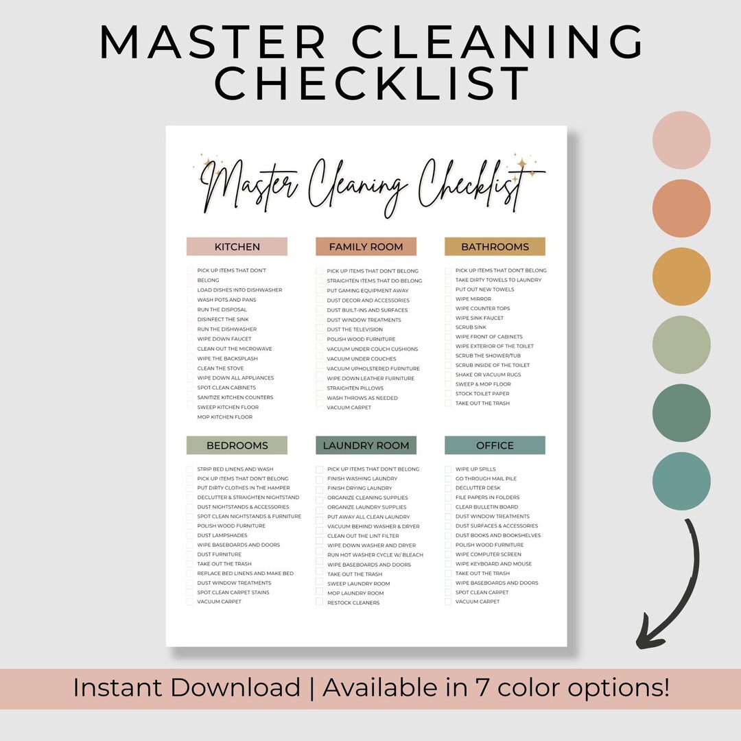 Master Cleaning Checklist by Room | Cleaning Checklist - Etsy