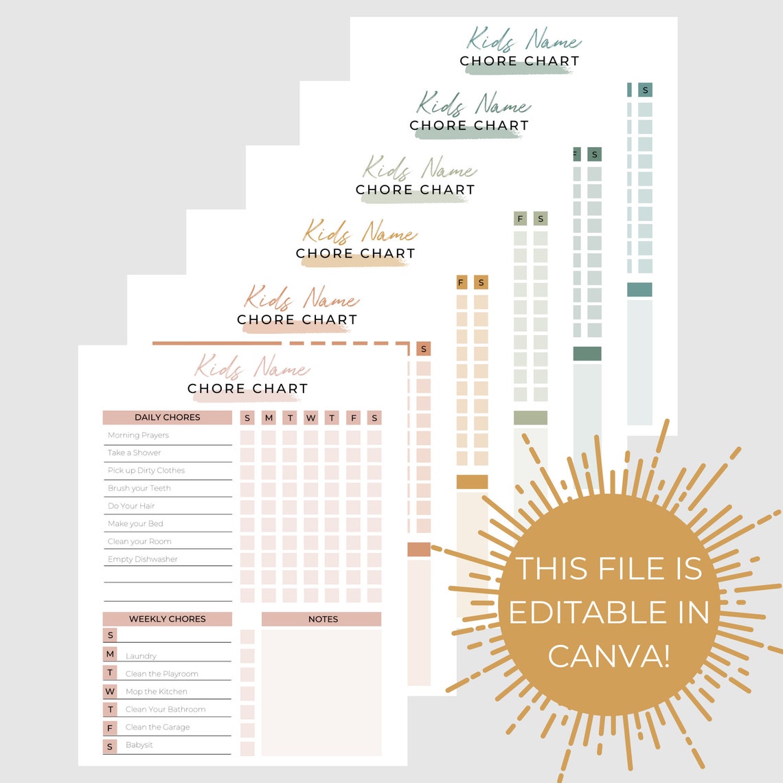 EDITABLE Kids Chore Chart Responsibility Chart School - Etsy