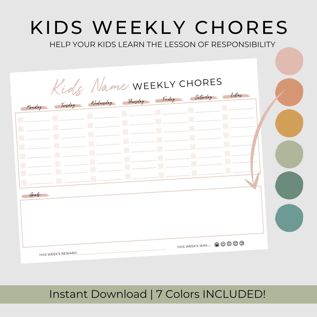 EDITABLE Kids Weekly Chore Chart | Responsibility Chart | School Chart ...