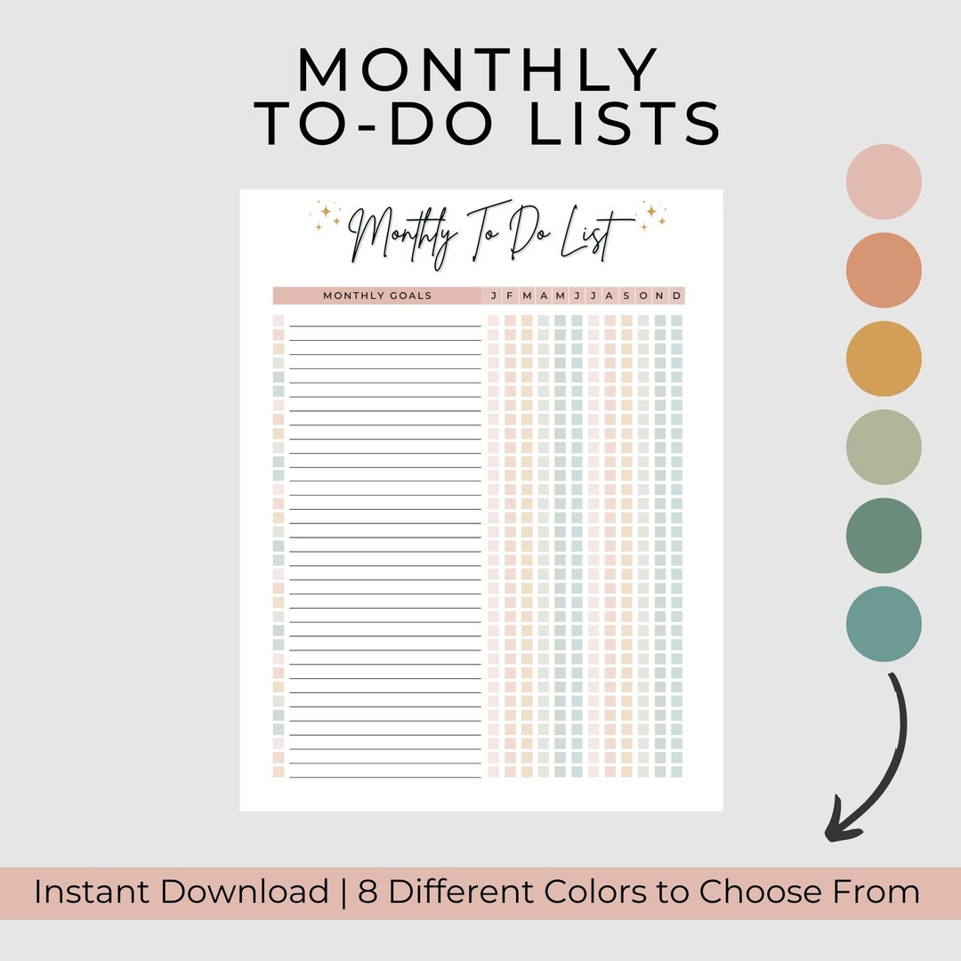 Editable Monthly to Do List Template | Editable Monthly to Do List - Etsy