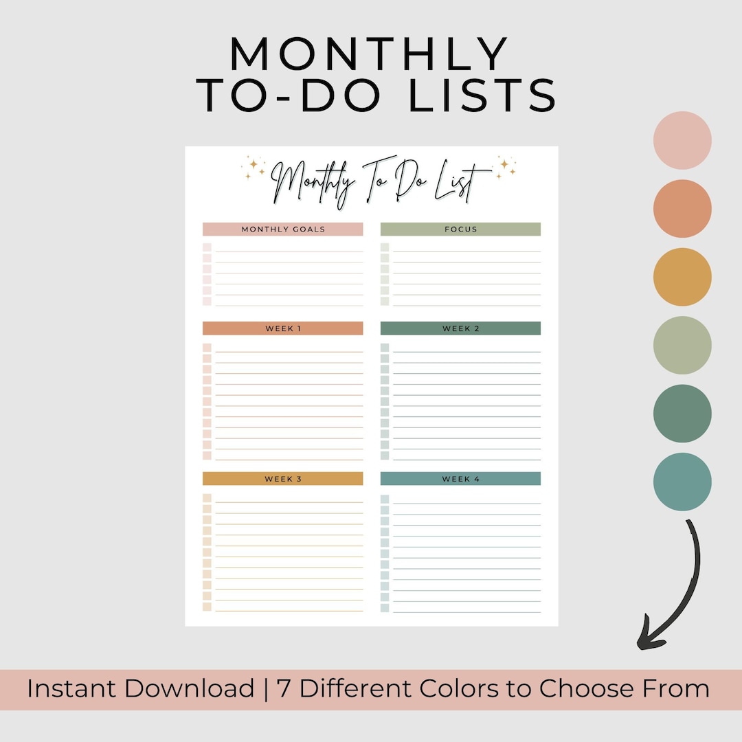 Editable Monthly to Do List Template | Editable Monthly to Do List - Etsy