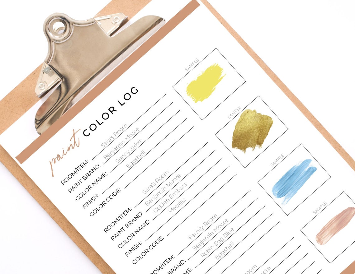 Paint Color Log | Printable Project Planner - Etsy