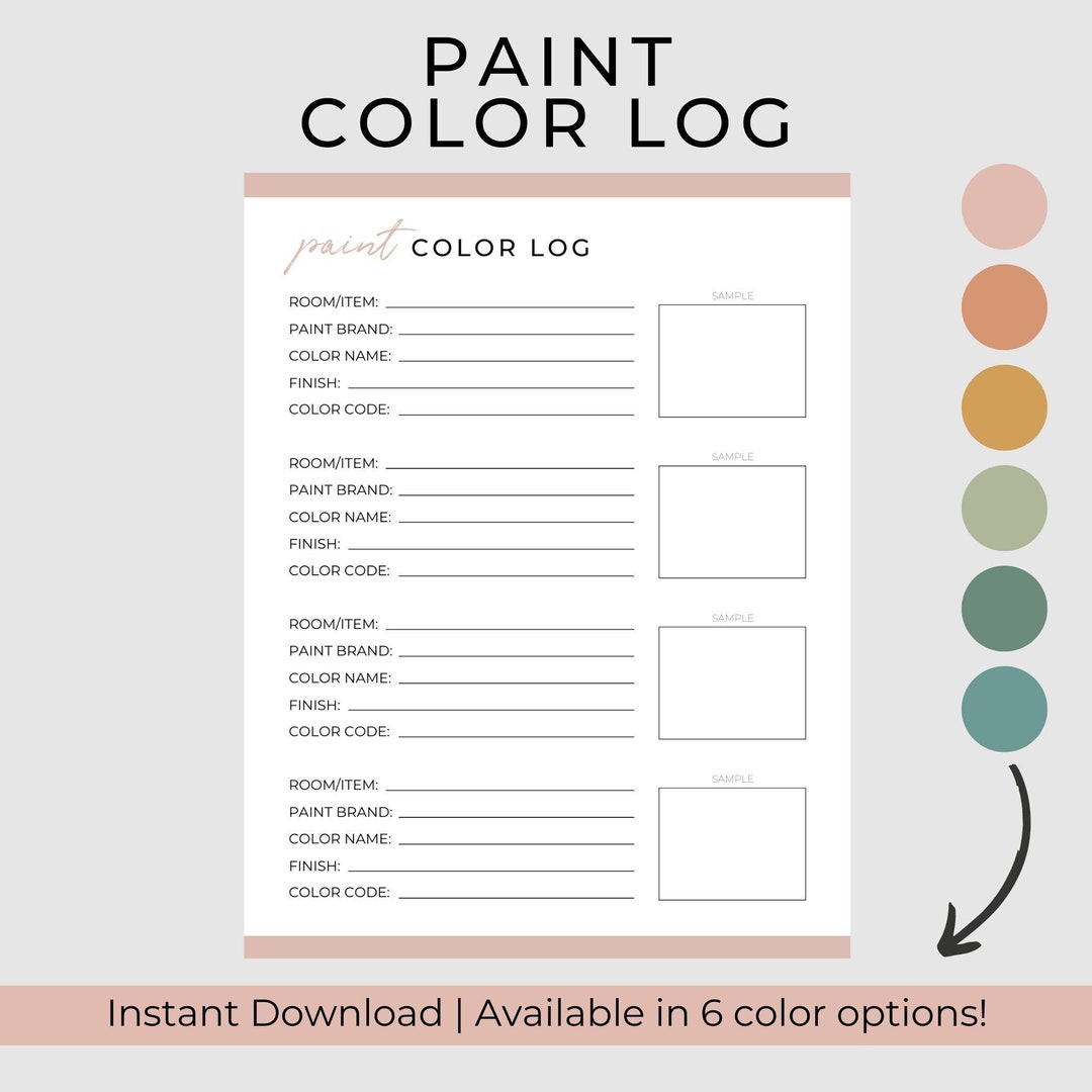 Paint Color Log | Printable Project Planner - Etsy