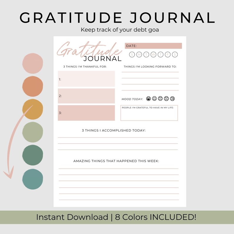 Gratitude Journal Printable | Daily Gratitude Tracker - Etsy