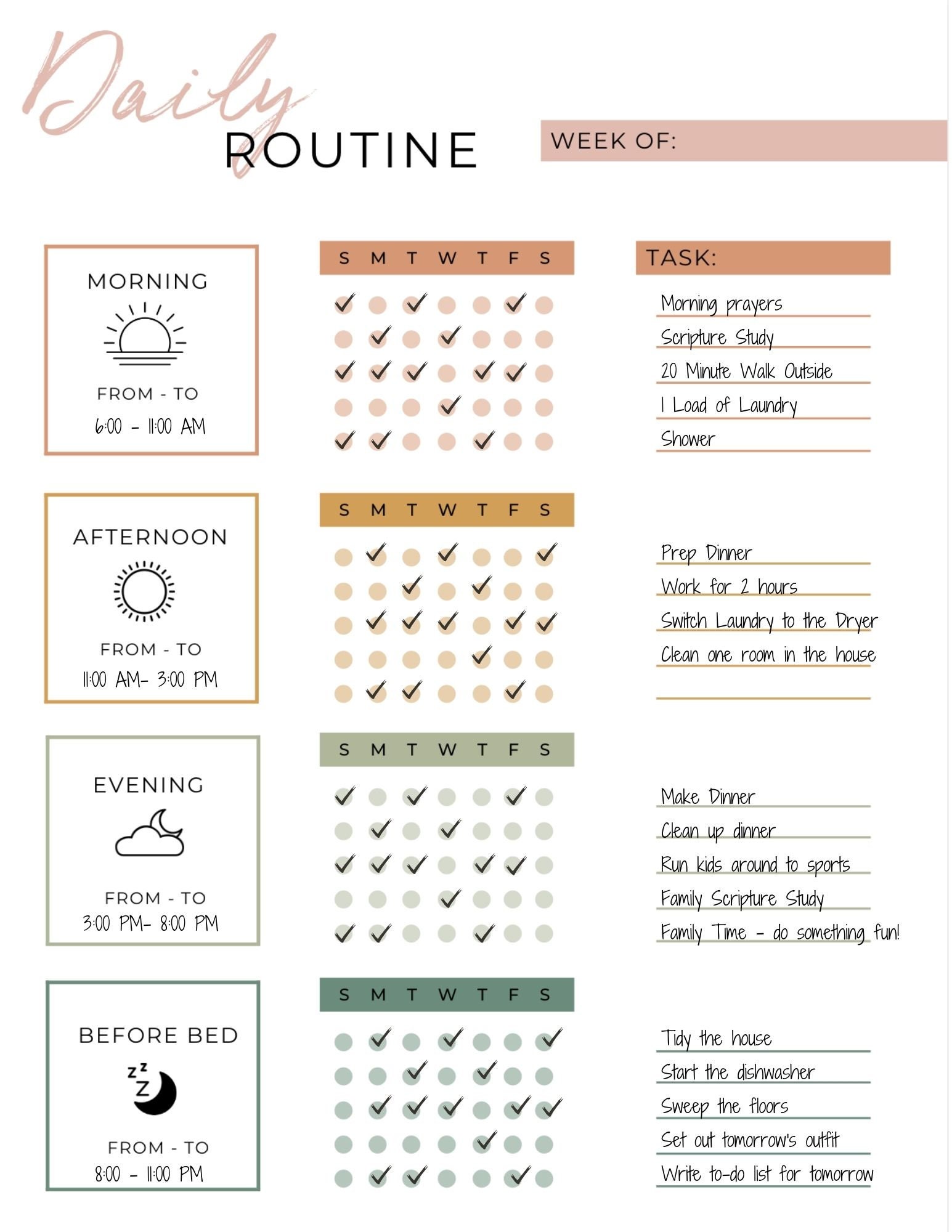 Undated Printable Daily Routine Planner Pages PDF Cute Daily - Etsy Canada