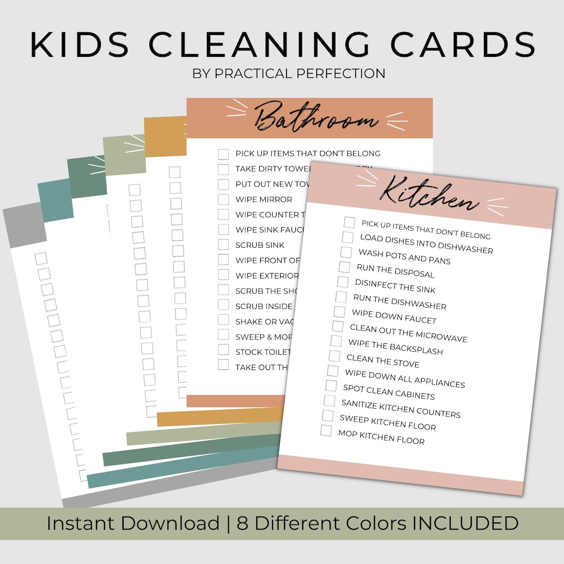 Kids Cleaning Cards Printable Cleaning Checklist by Room - Etsy