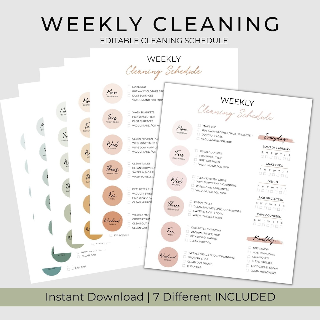 Editable Weekly Cleaning Printable | Cleaning Planner | Cleaning ...