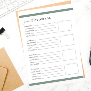 Paint Color Log | Printable Project Planner - Etsy