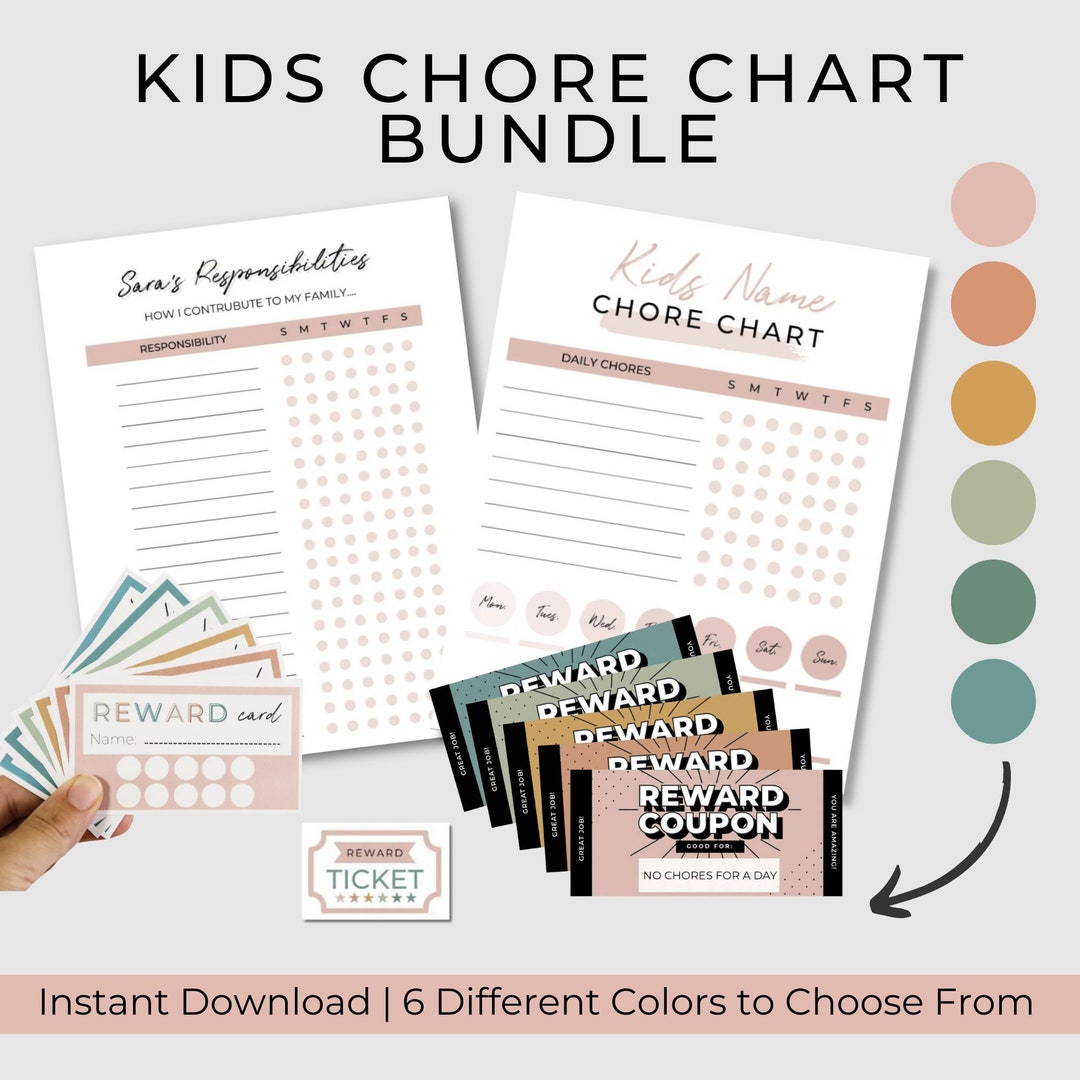 Kids Chore Chart BUNDLE | Kids Responsibility and Reward Chart - Etsy