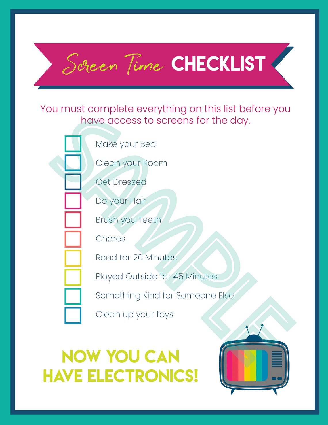 Kids Summer Schedule Calendar Behavior Chart Activity Idea - Etsy