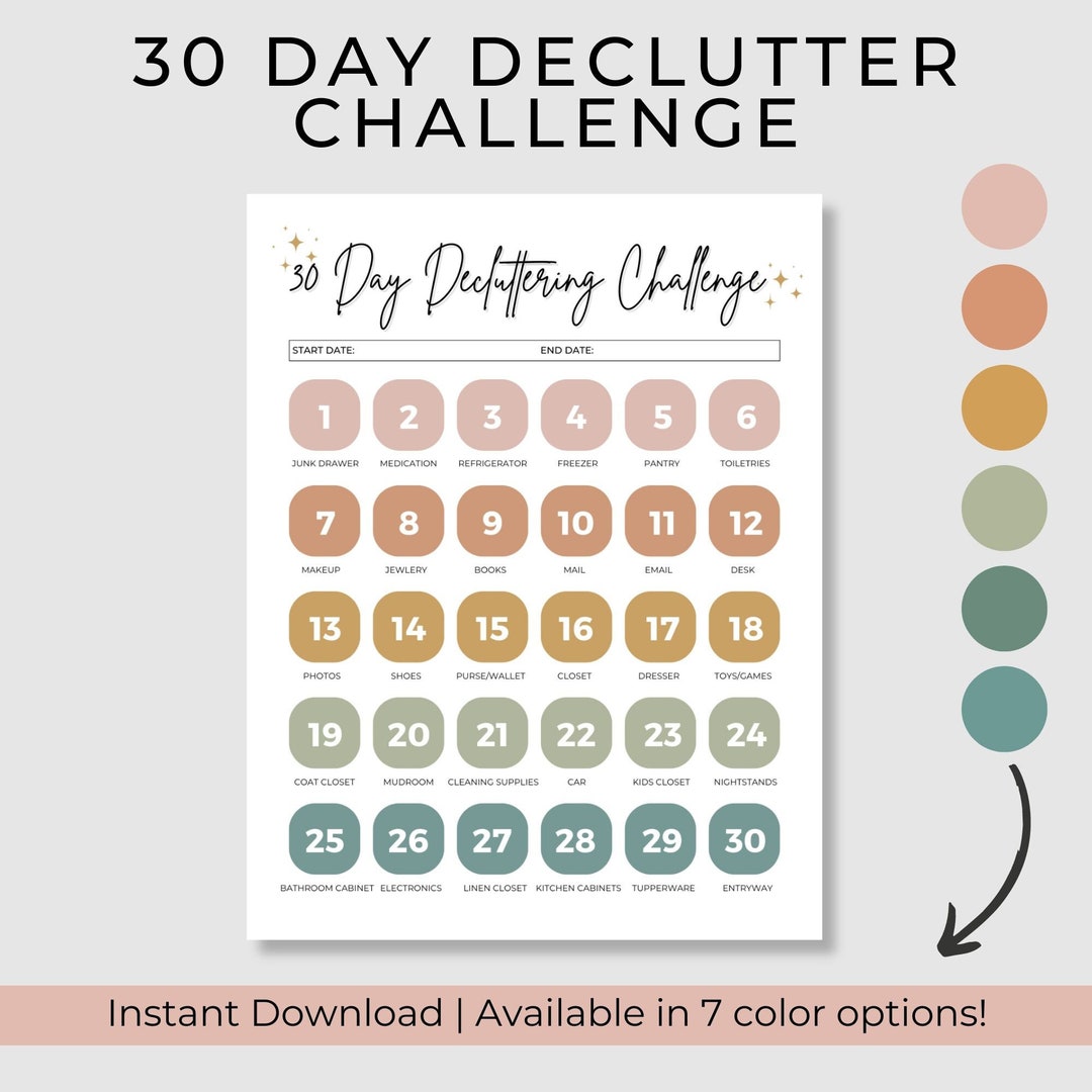 30 Day Declutter Challenge Checklist | Printable Decluttering Checklist ...