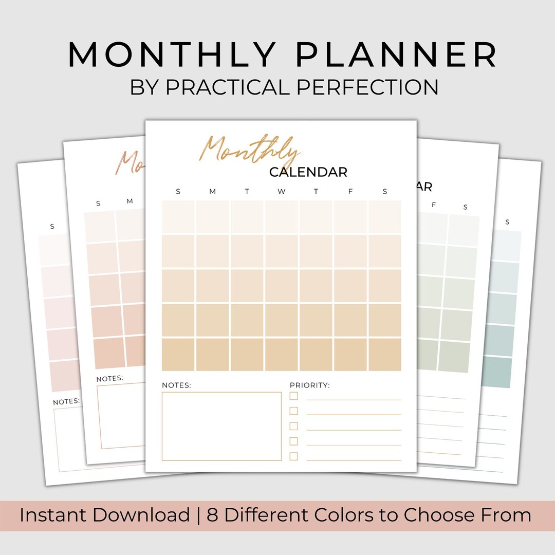 Undated Monthly Printable Planner PDF | Cute Desk Planner ...