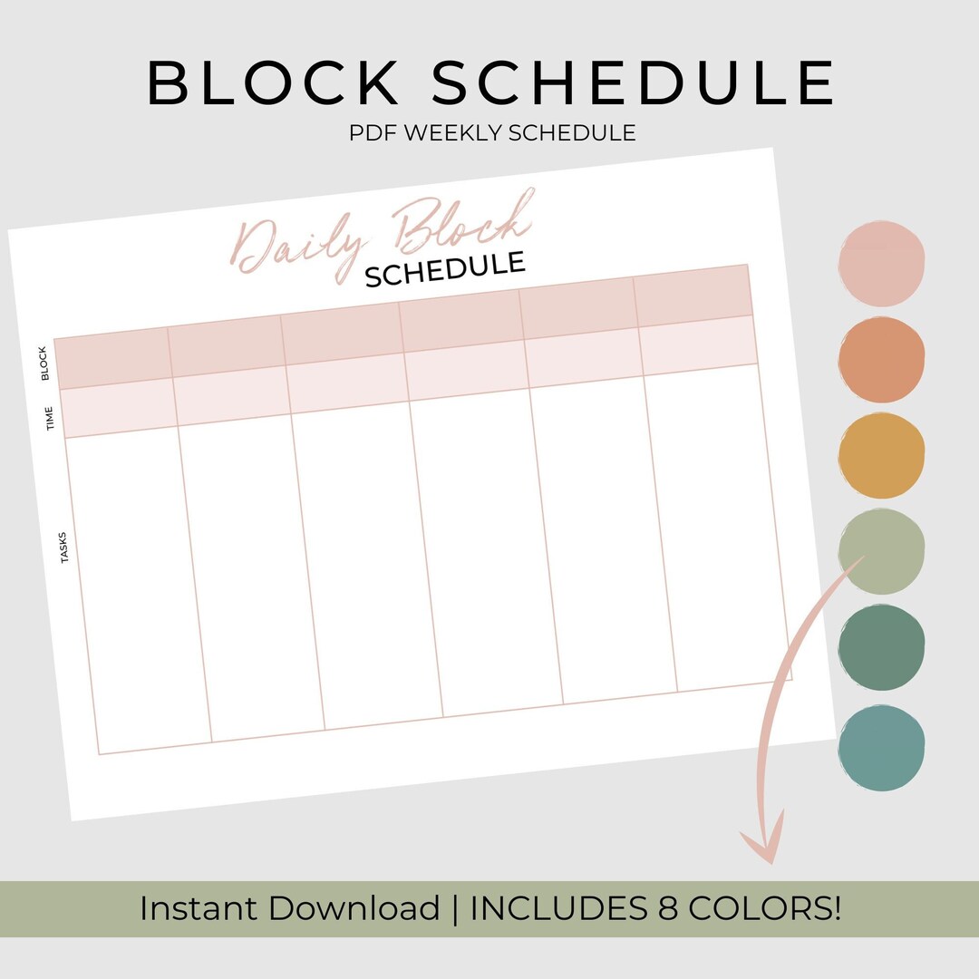 Block Scheduling Printable PDF | Block Planner | Daily Schedule Planner ...
