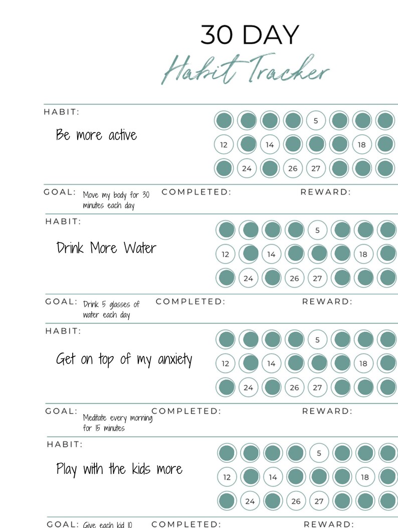 Monthly Habit Tracker Printable 30 Day Habit Tracker - Etsy