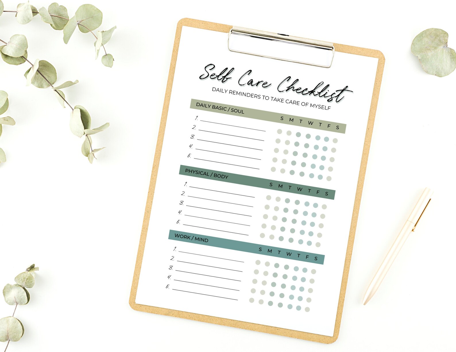 Self Care Planner Printable Self Care Checklist Wellness - Etsy