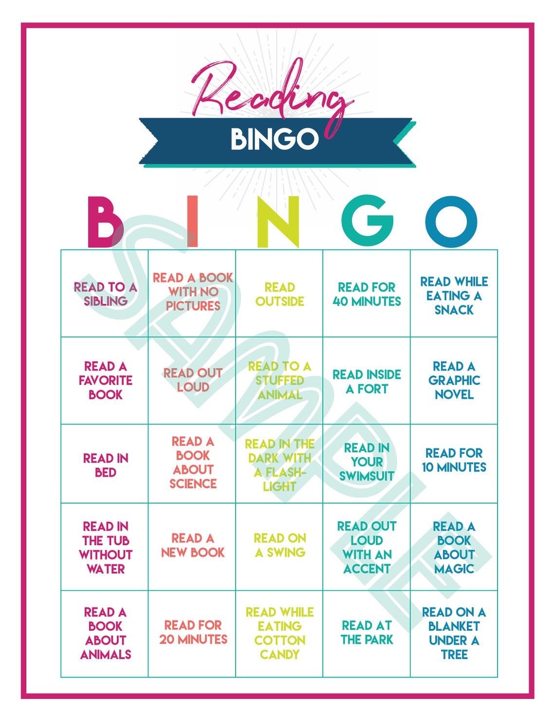 Kids Reading Program Bingo Bookmark Award Tracker Download | Etsy