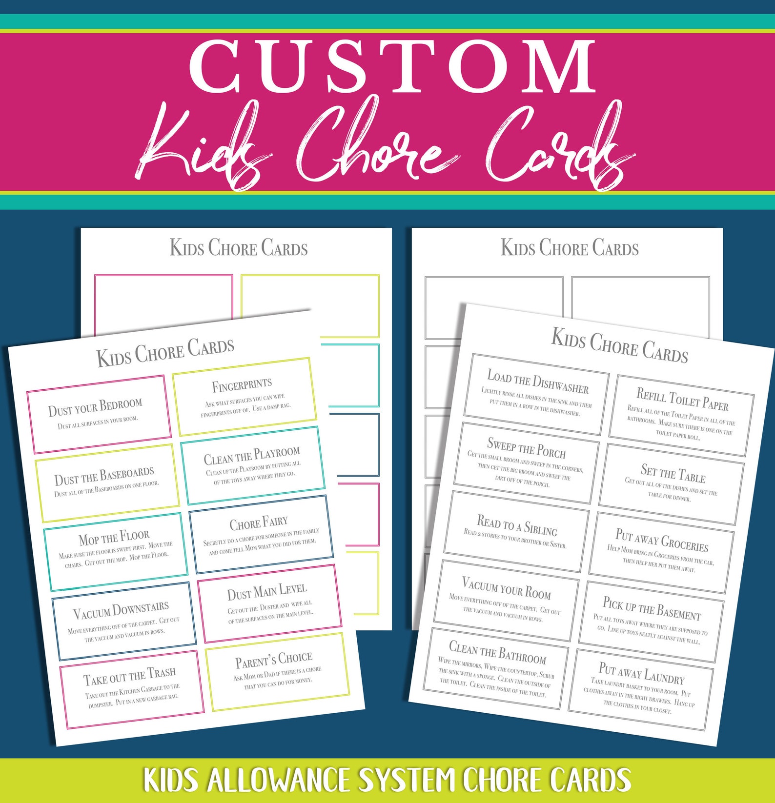 Kids Chore Cleaning Card Printables Responsibility Chart 8 - Etsy