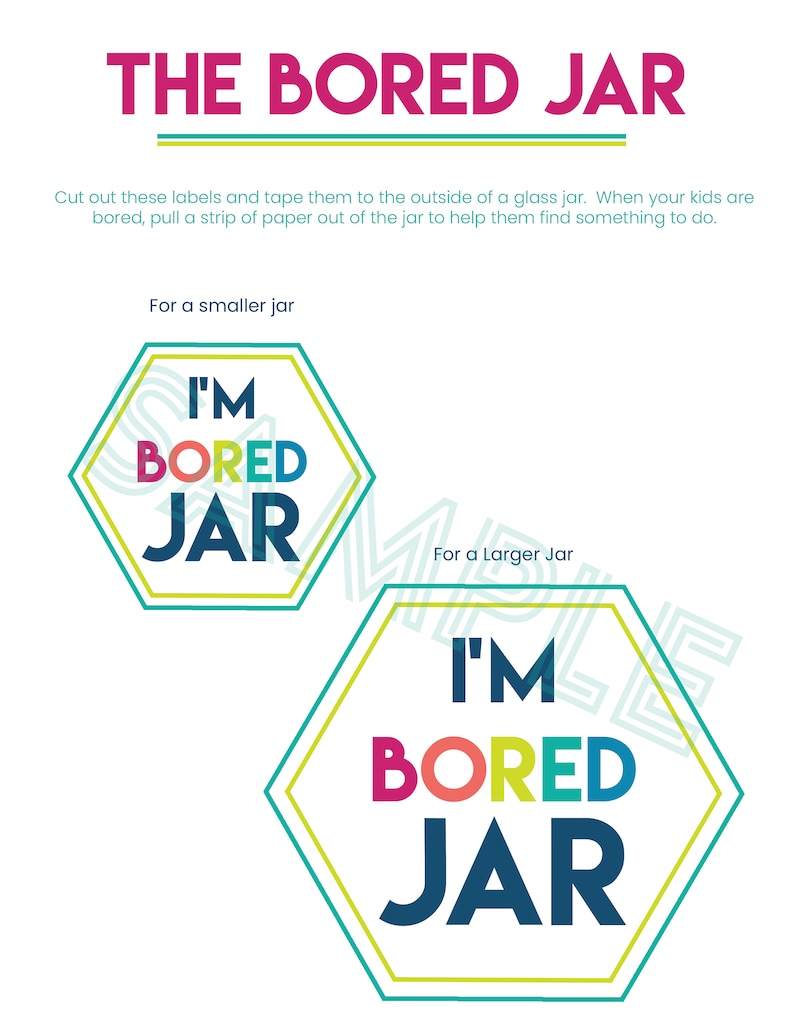 Kids Summer Homeschool Printable 'I Am Bored' Jar Activity Printable - Etsy