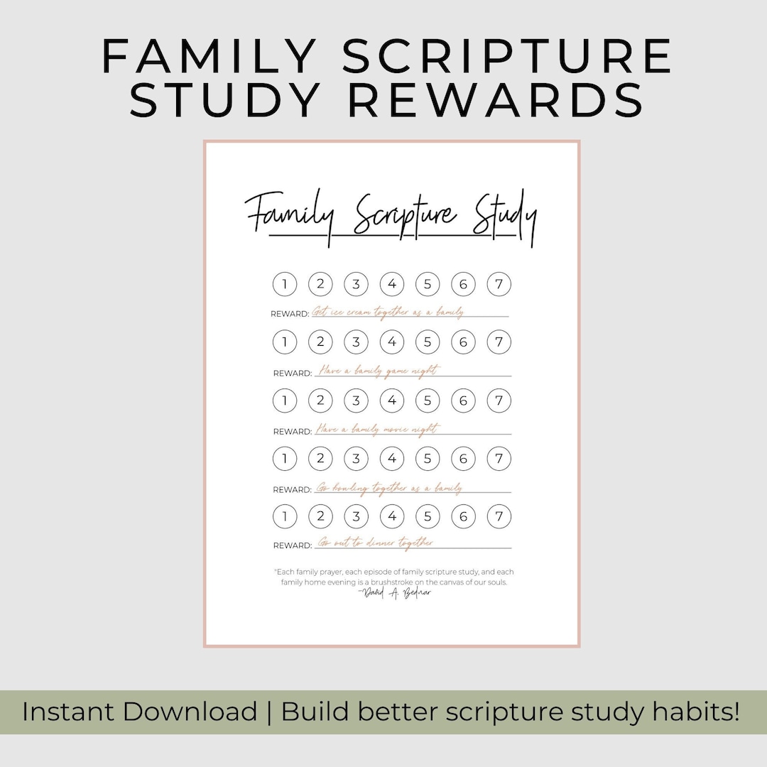 Family Scripture Study Reward Chart | Scripture Study Checklist | Come ...