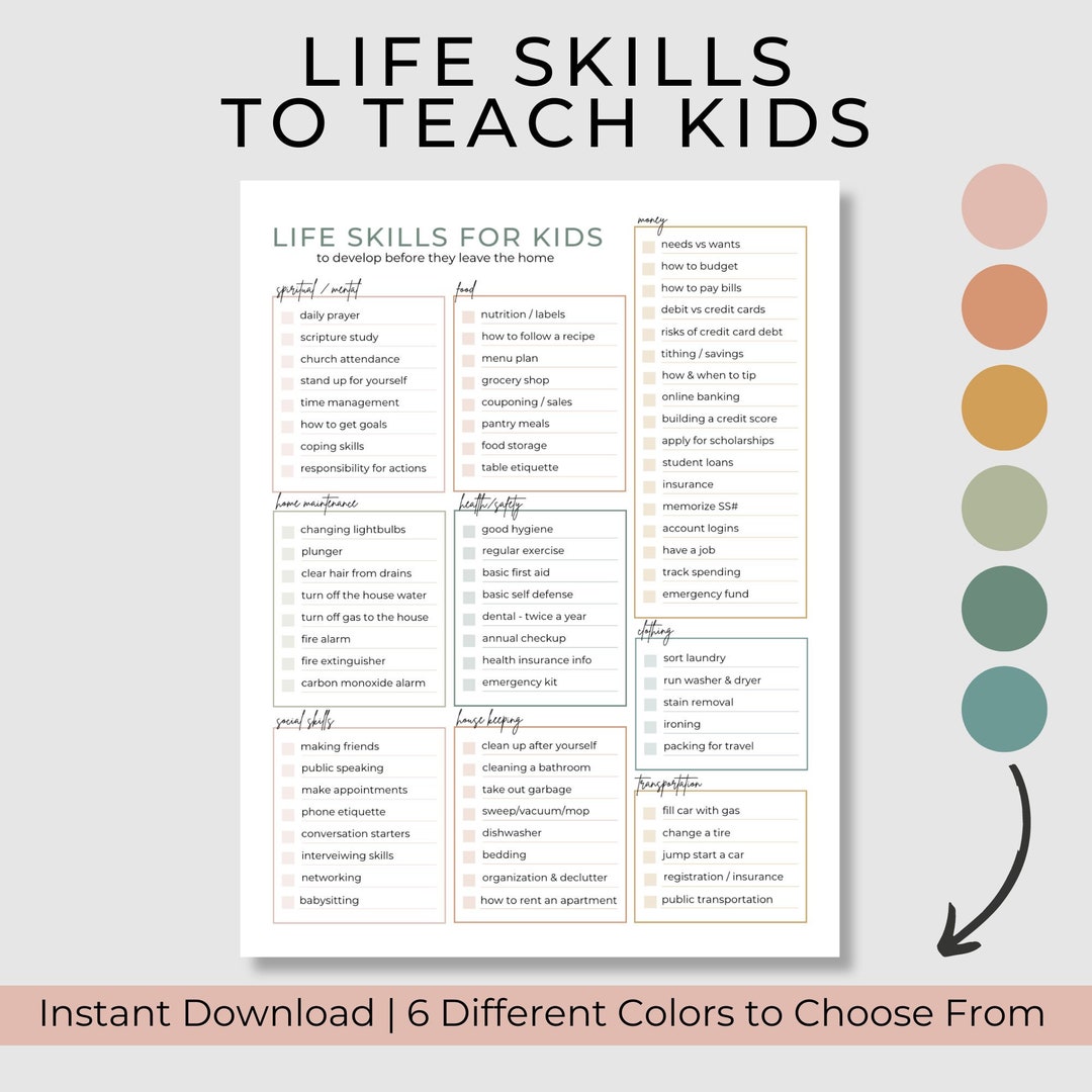 Kids Life Skills Checklist | Homeschool Planner Page | Parenting Tools ...