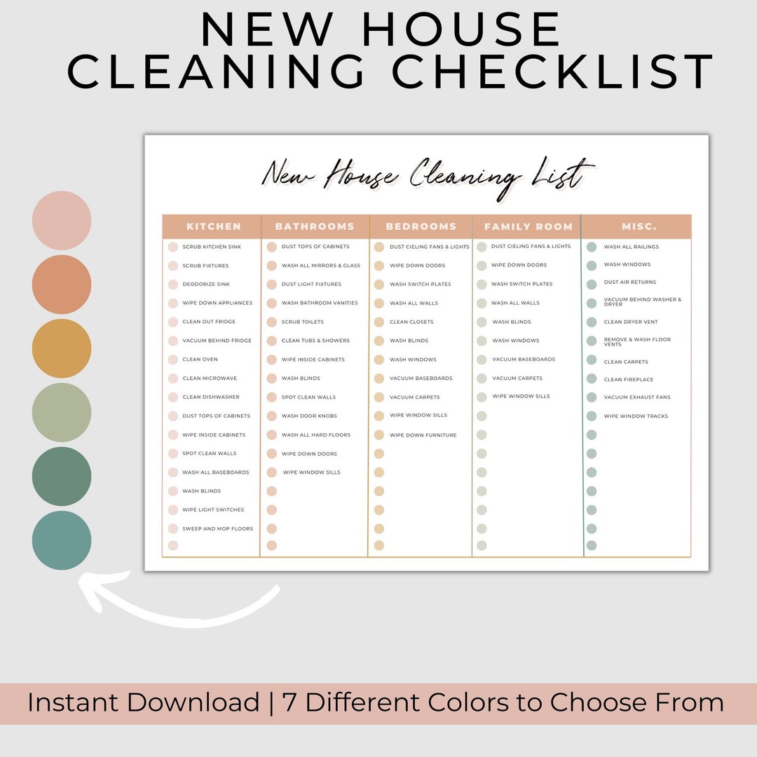 New House Cleaning Checklist Planner Winter Cleaning Fall Cleaning ...