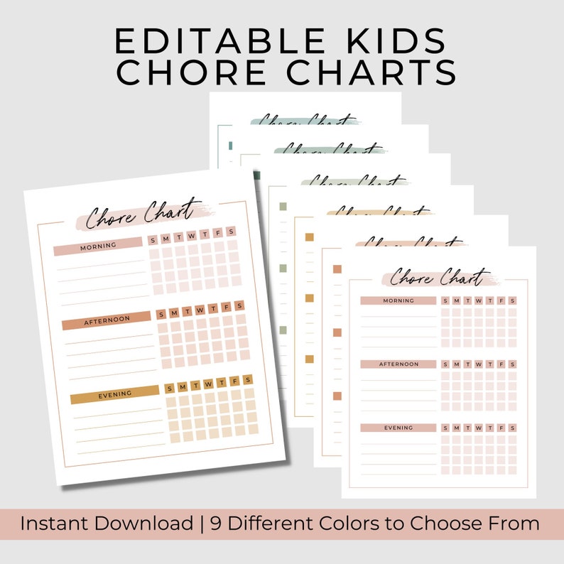 EDITABLE Kids Chore Chart Responsibility Chart School - Etsy