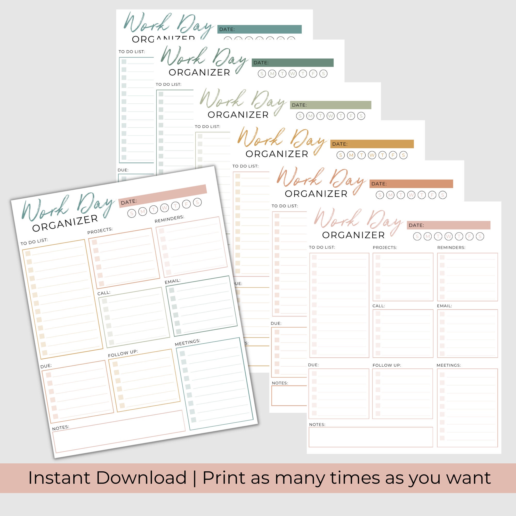 Work Planner Undated Printable Work Day Organizer Project | Etsy