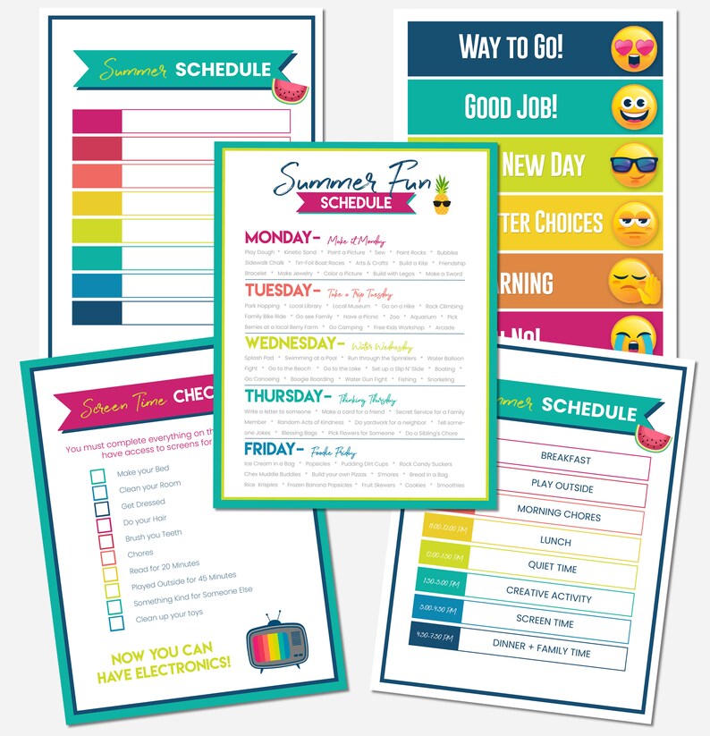 MASSIVE KIT Kids Summer Schedule Calendar Reading Chart - Etsy