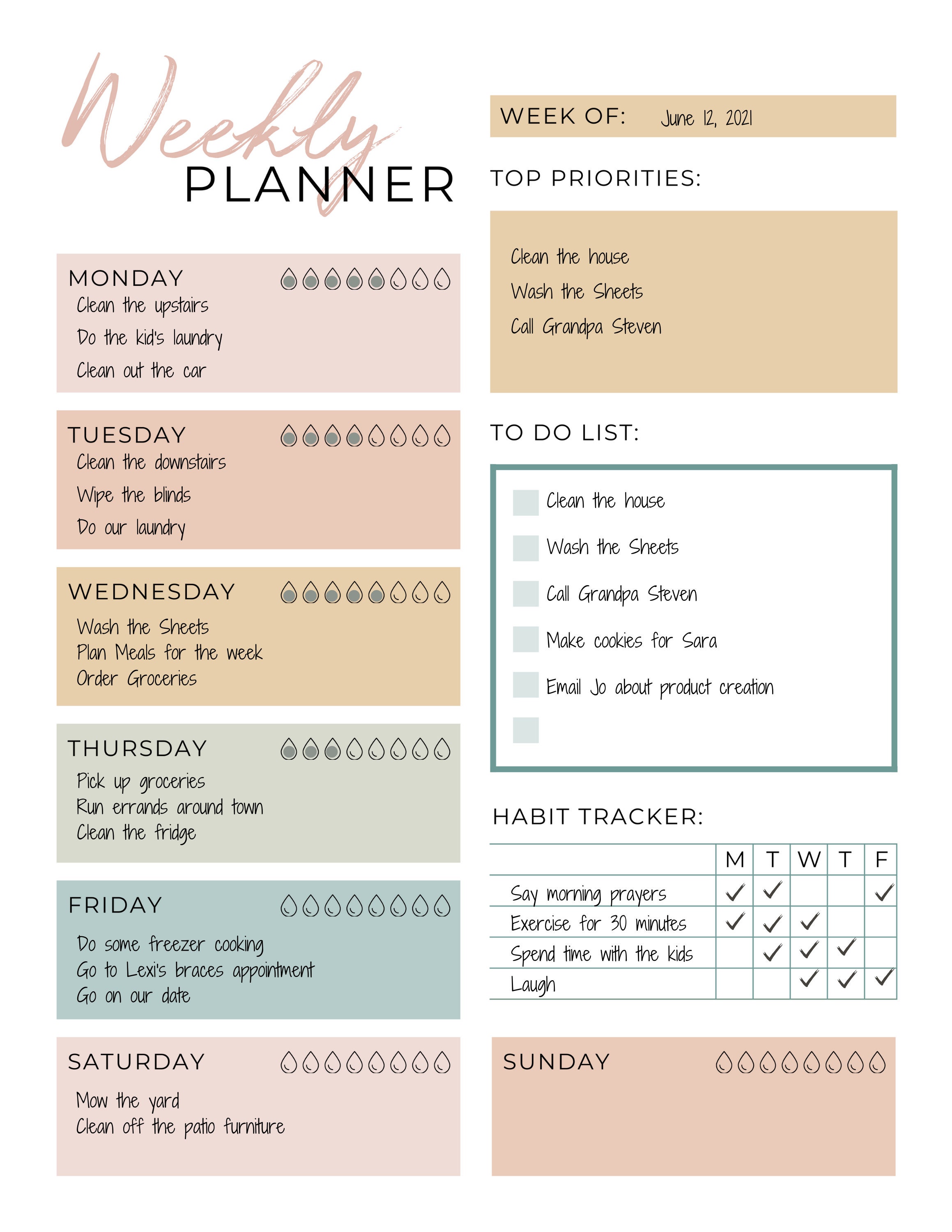 Undated Weekly Planner Printable with To Do List PDF Weekly | Etsy