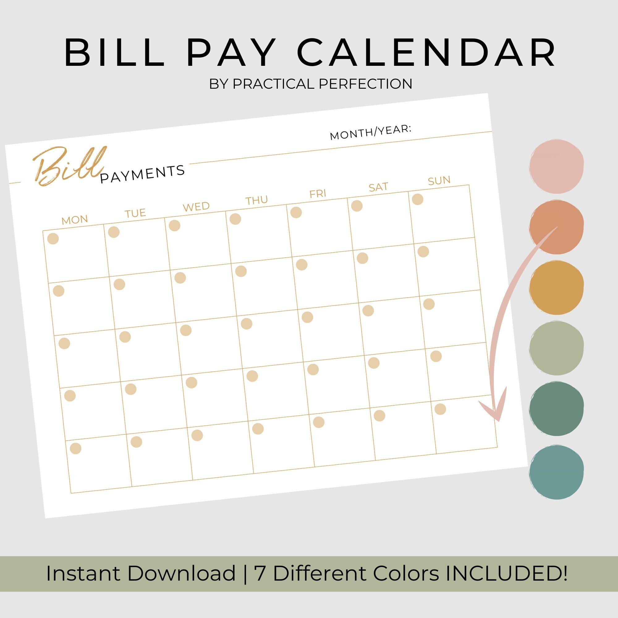 Bill Pay Calendar Bills Planner Printable Bills Calendar | Etsy