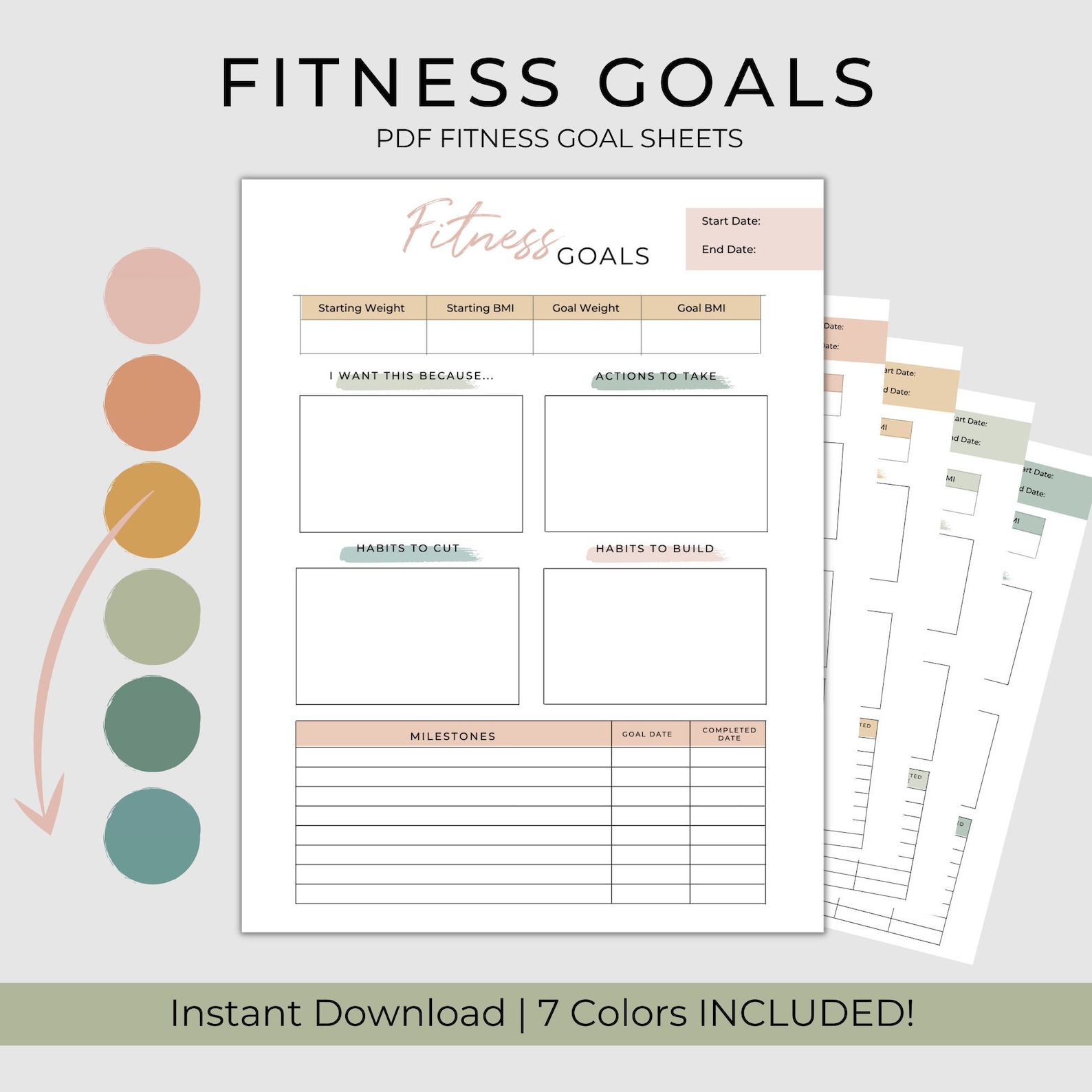 Fitness Goal Tracker Printable Fitness Planner Goal - Etsy