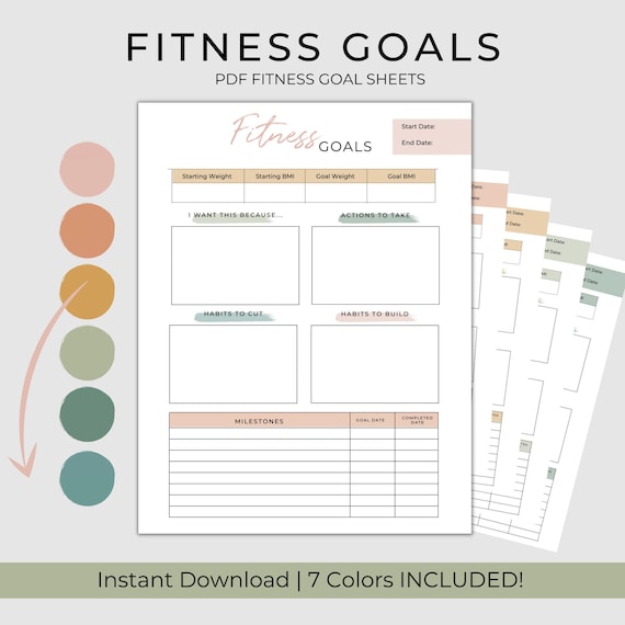 Fitness Goal Tracker Printable Fitness Planner Goal | Etsy